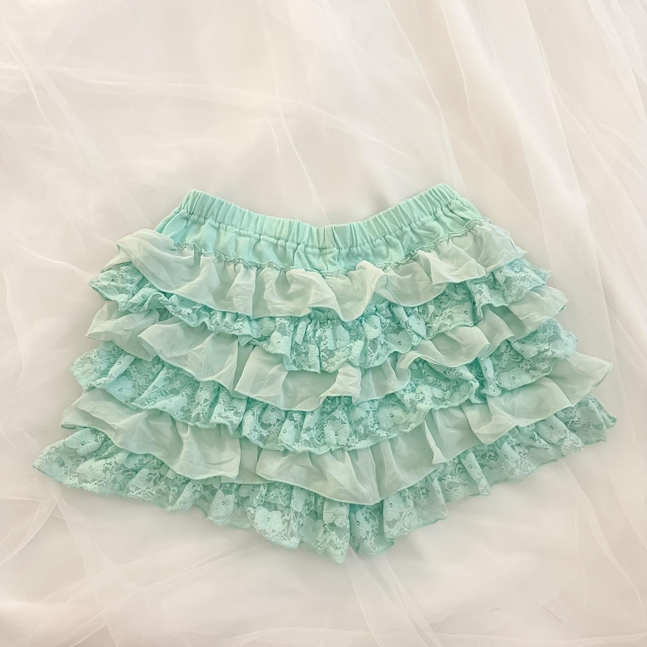 Japanese mint green lace ruffle bloomers waist:... | Depop