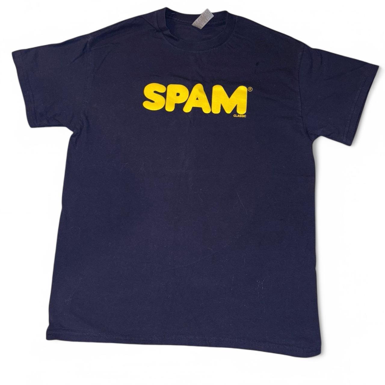 Dark blue Spam graphic tee #spam | Depop