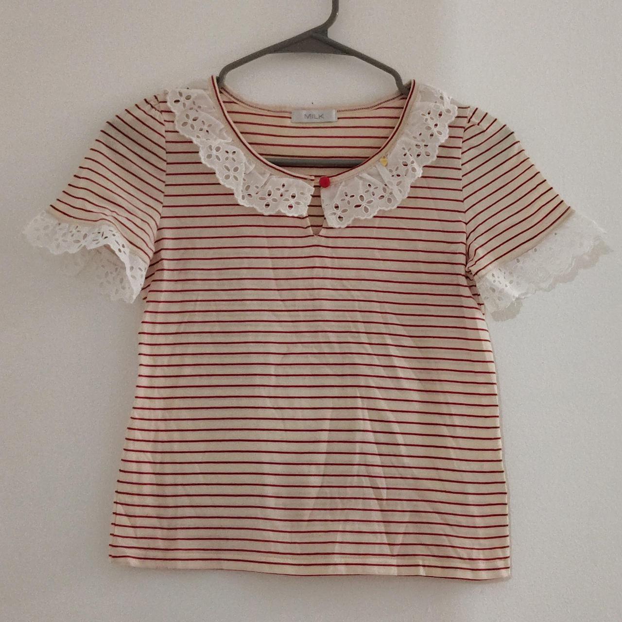 Japanese brand MILK Red and white striped baby tee... | Depop