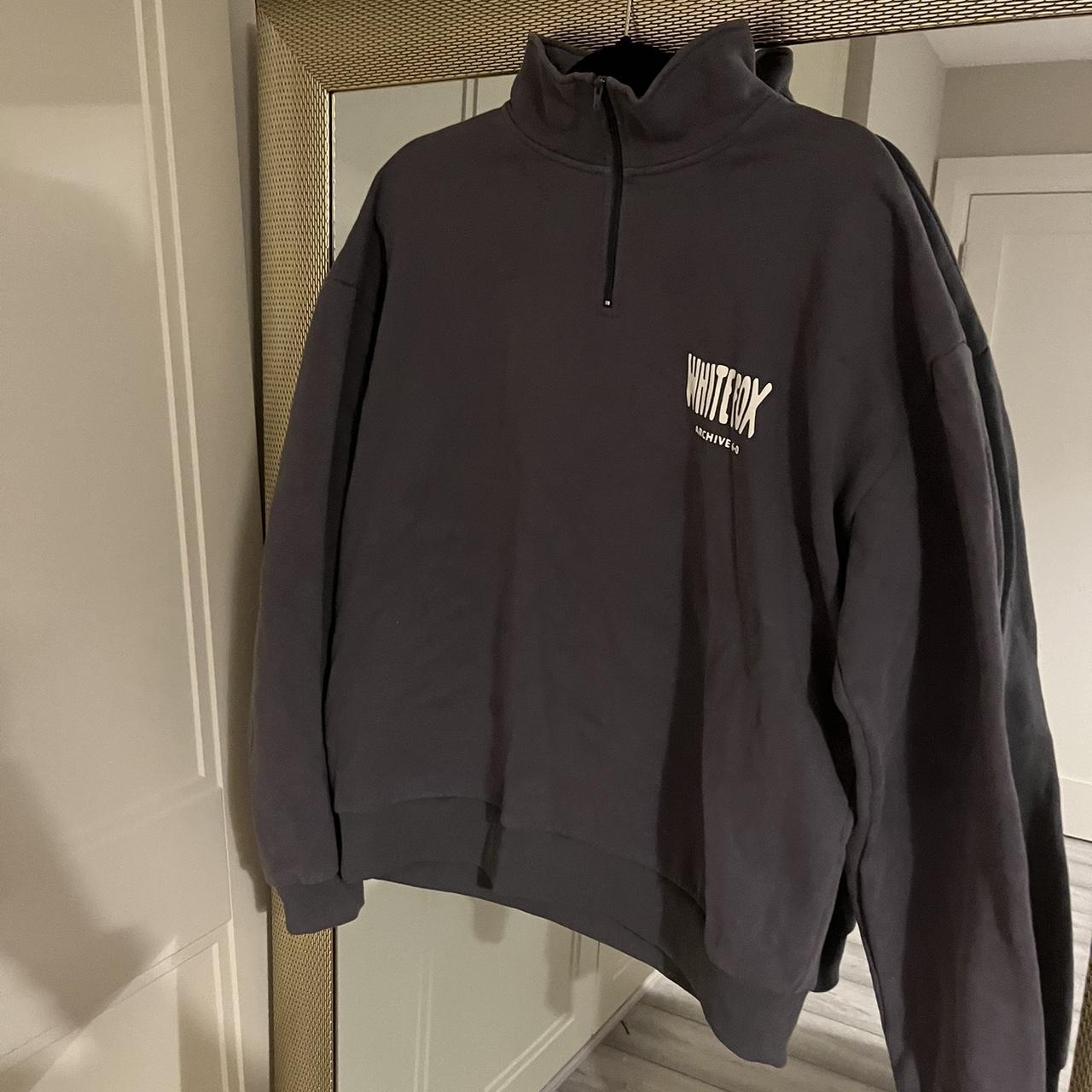 White fox half zip jumper. Grey with white writing.... - Depop