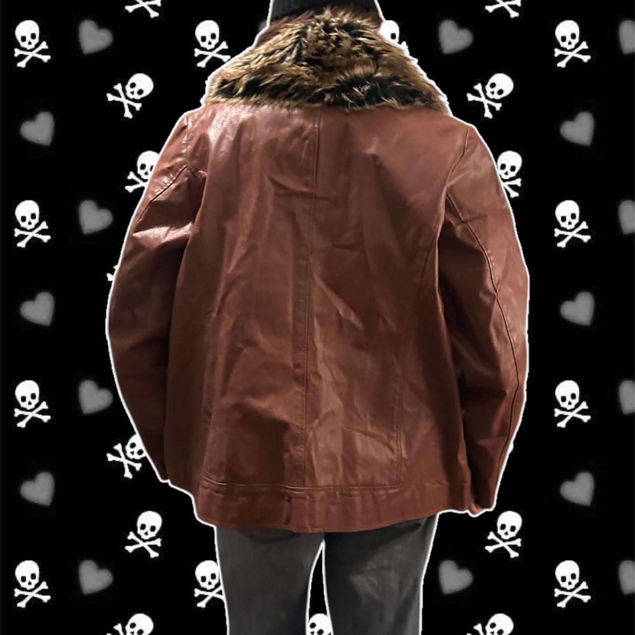 Brown / burnt orange color faux fur trimmed leather... - Depop