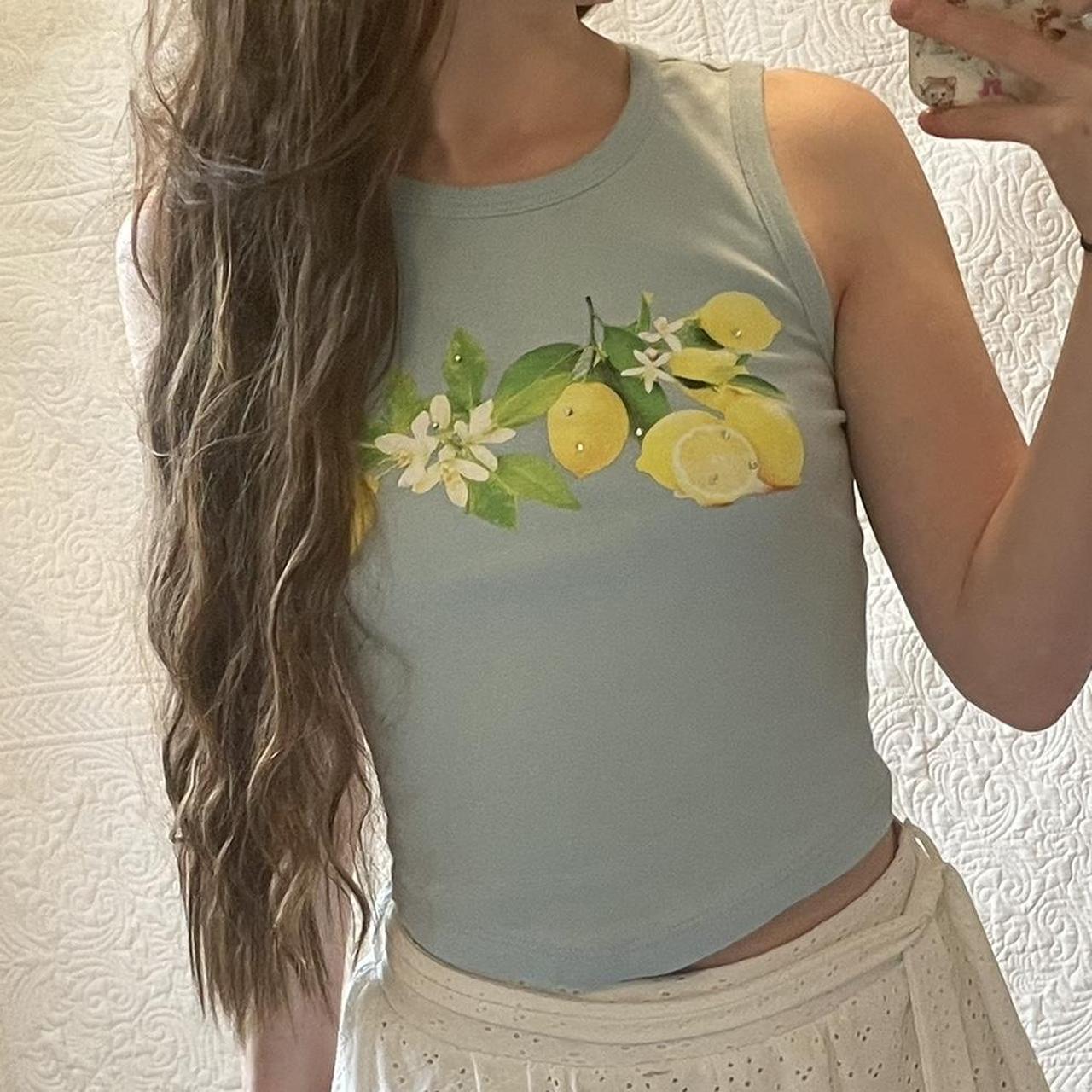 🍋Urban outfitters blue rhinestone lemon top 🍋size... - Depop