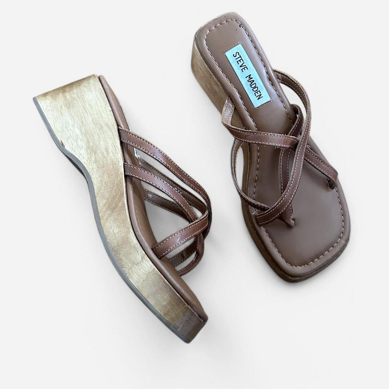 Y2K wedge sandals Vintage Steve Madden wooden... | Depop