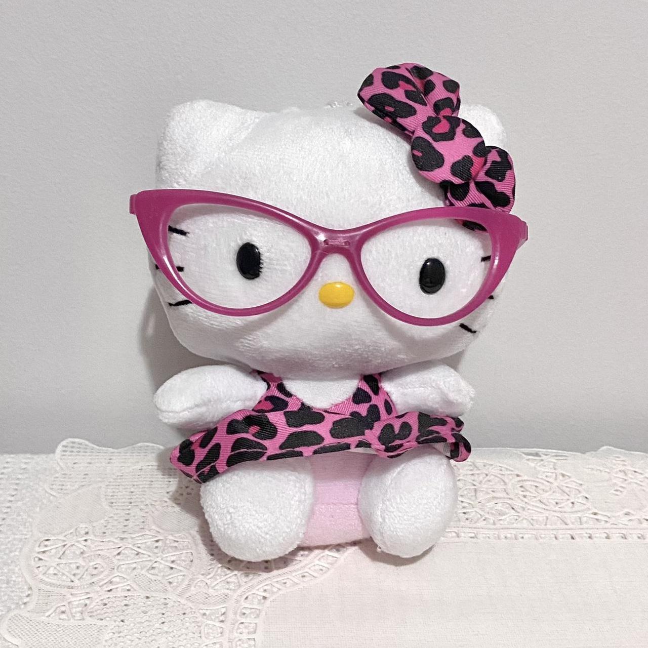hello kitty plush with pink glasses and leopard... - Depop