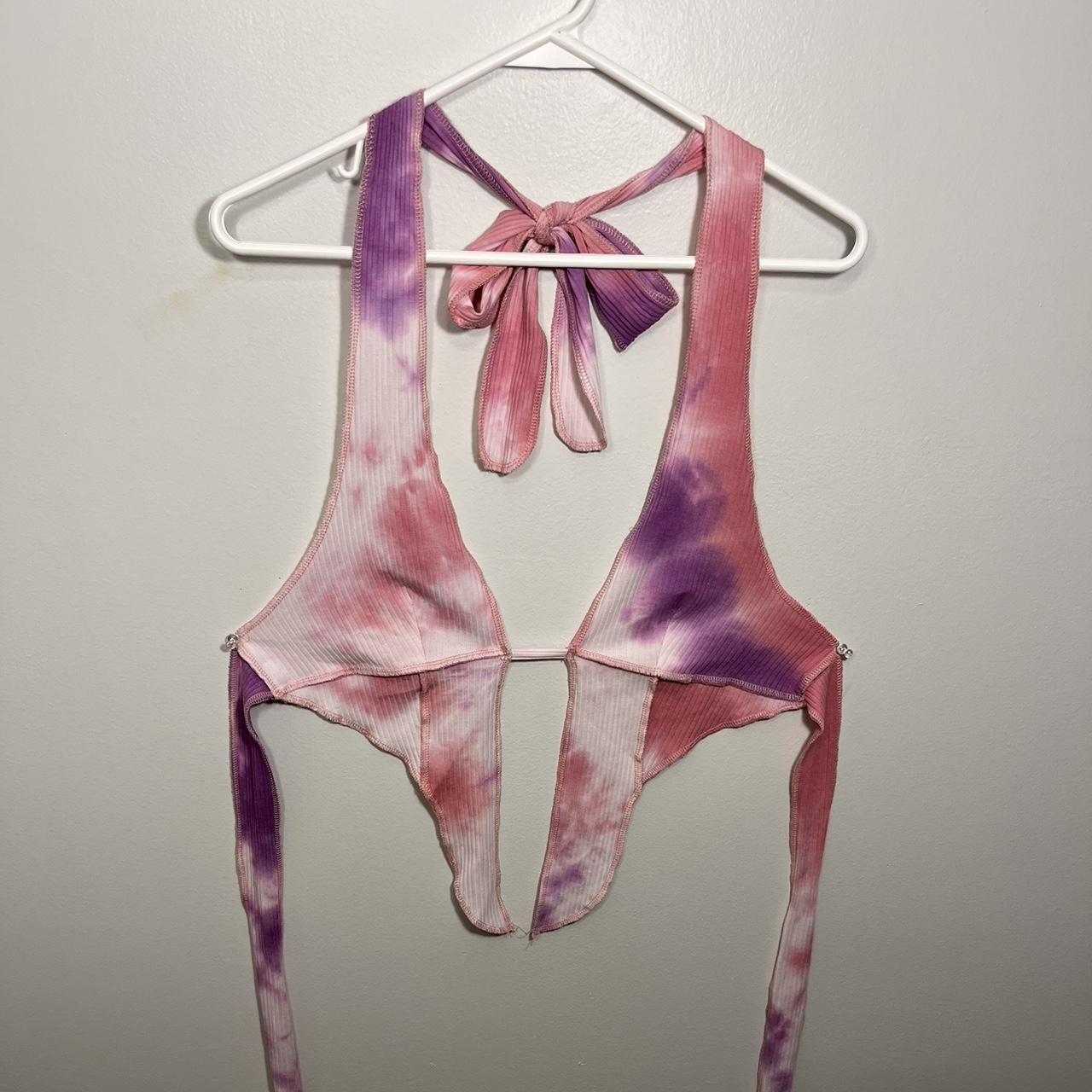 Cider Women's Pink and Purple Crop-top | Depop