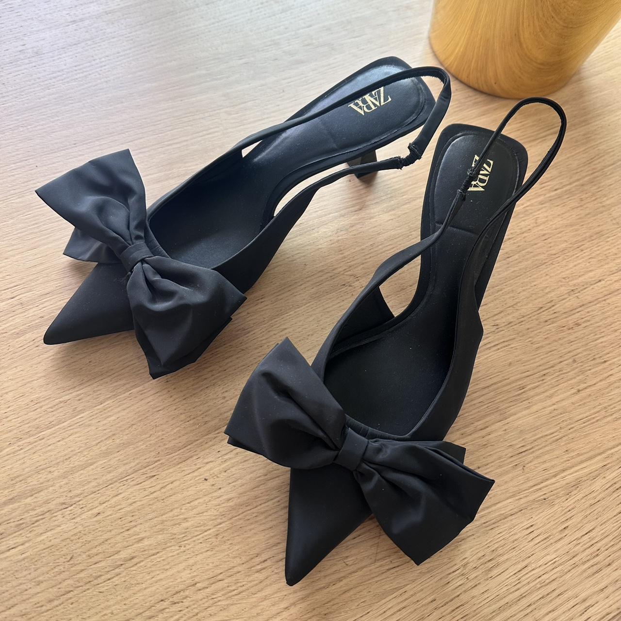 brand new / never worn black pointed bow heels from... - Depop