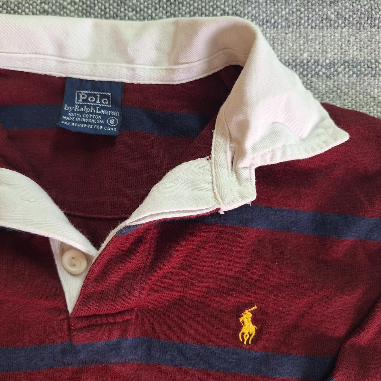 Ralph Lauren burgundy and navy rugby polo. Kids size... | Depop