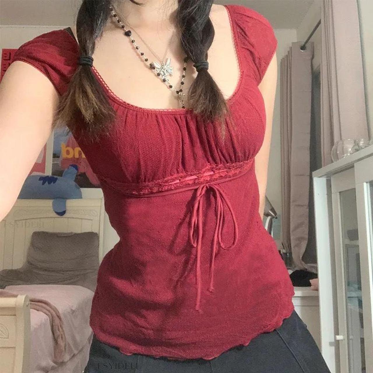 Red mesh Lacey top Brand new Open to offers Free... - Depop