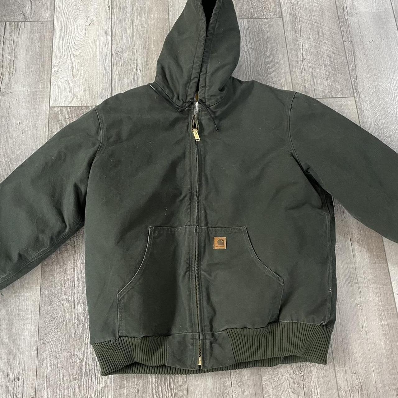 Vintage Carhartt Dark Green Distressed Hooded Duck... - Depop