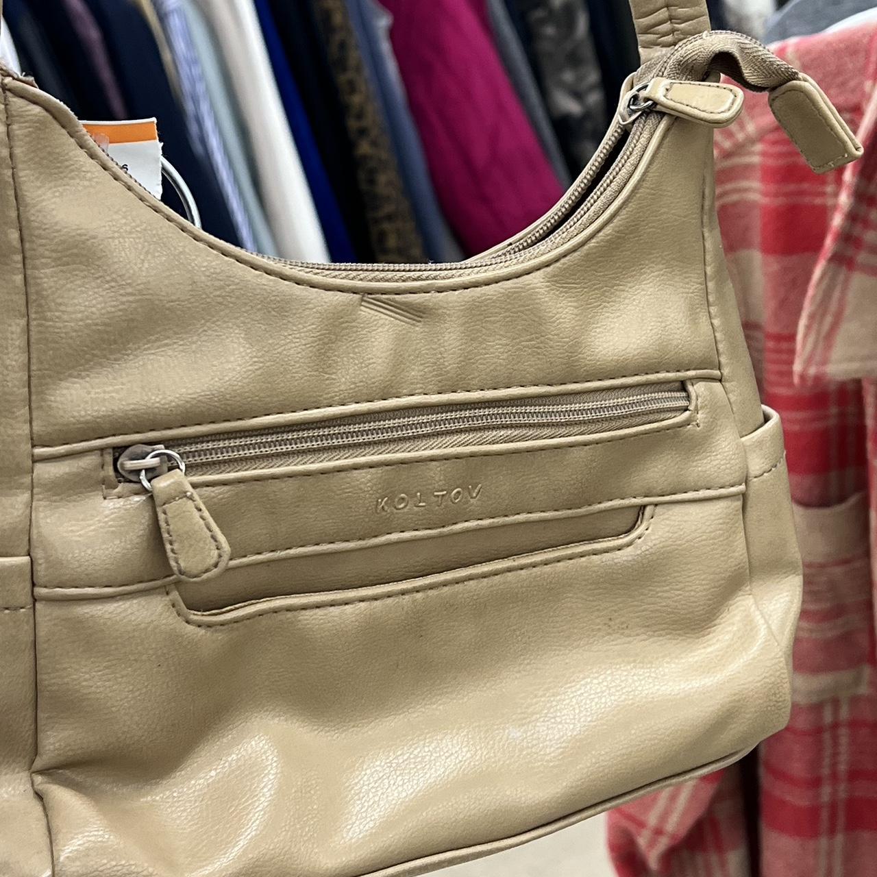 Vintage Cream Tan Leather Shoulder Bag model... - Depop