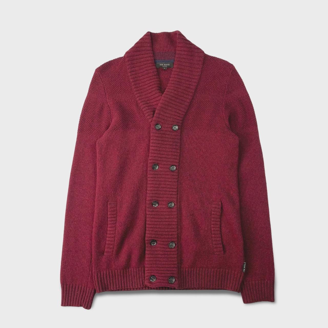Ted Baker Men's Red and Burgundy Cardigan | Depop