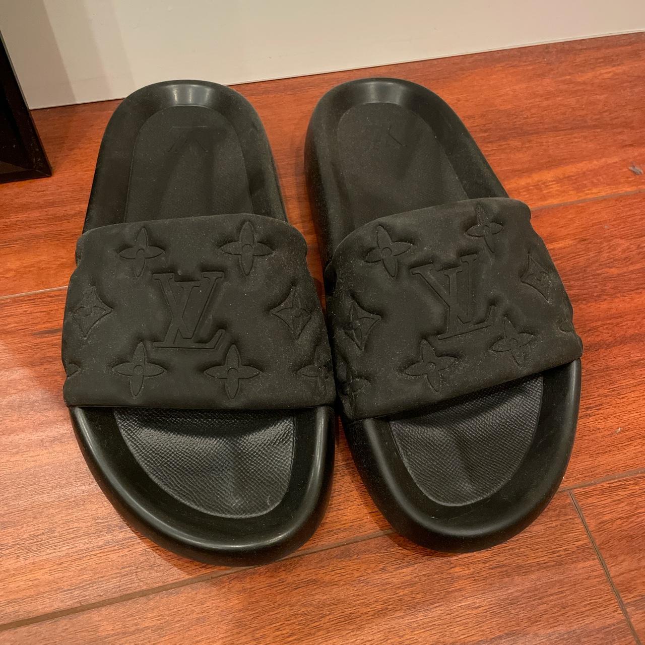 Black LV slides. Barely worn once, like new. Mens... - Depop