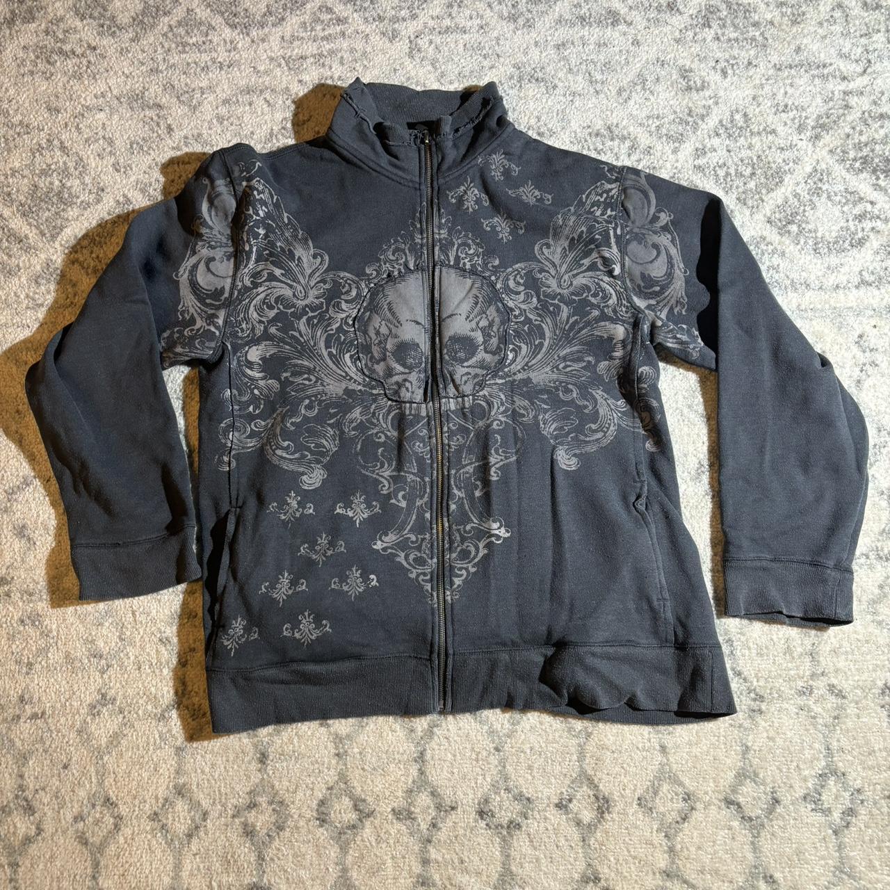 Y2K Skull Zip-Up Condition - 6/10 (STAIN SHOWN IN... - Depop