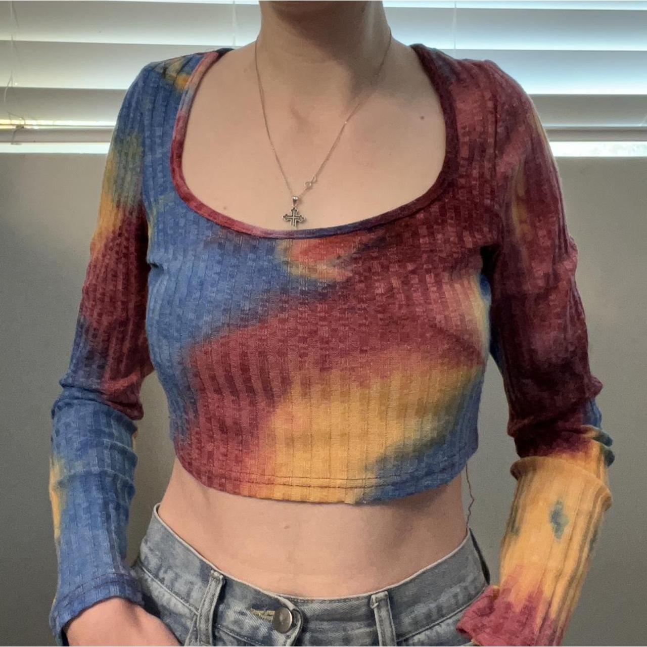 Rainbow tye-dye long sleeve crop top #rainbow... - Depop