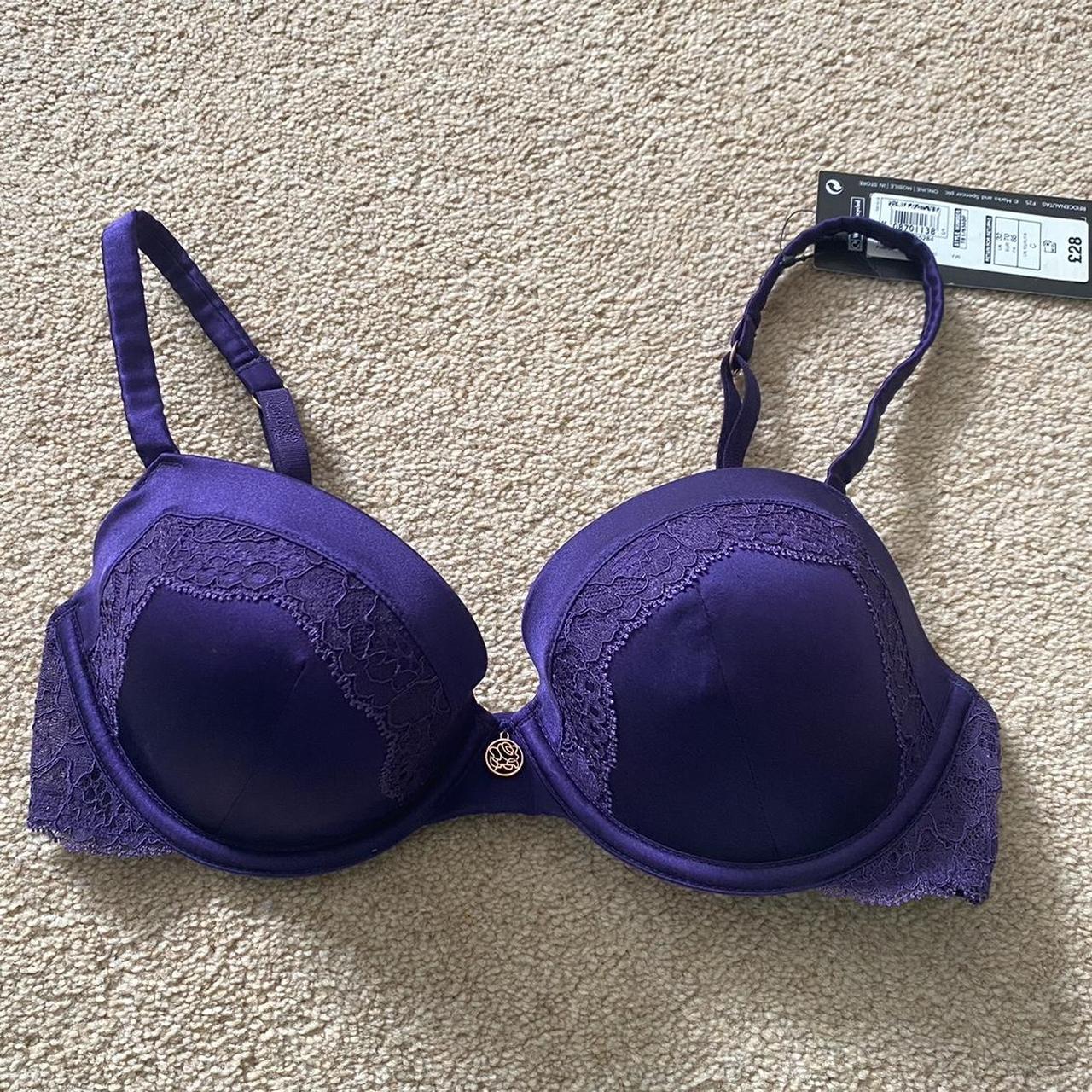 M&S dark purple wired bra, size 32C, never worn and... - Depop