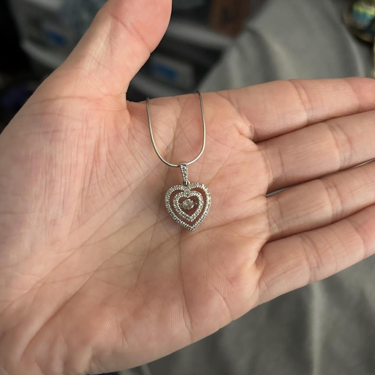 White Gold Dancing Diamond Beating Heart Pendant... - Depop