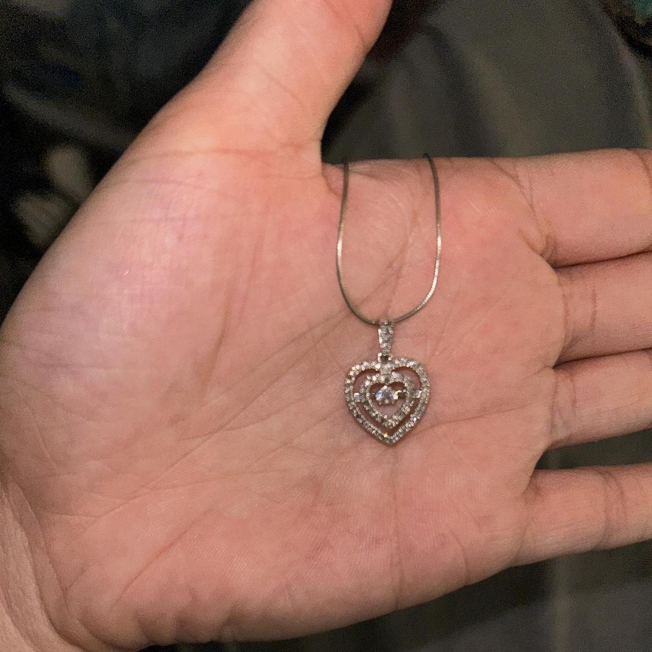 White Gold Dancing Diamond Beating Heart Pendant... - Depop