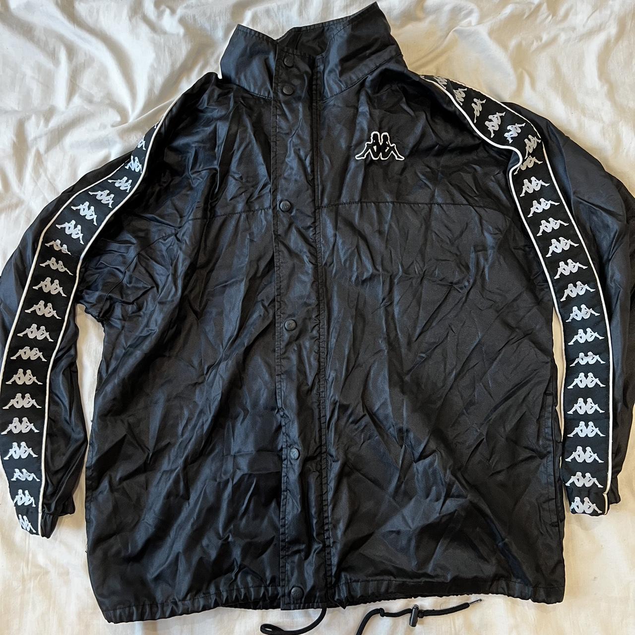 90s Black Kappa Jacket with hidden hood Small - Depop