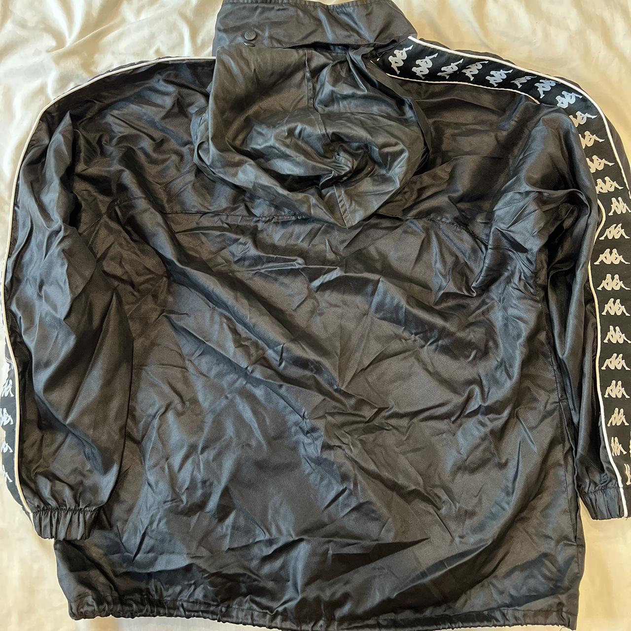 90s Black Kappa Jacket with hidden hood Small - Depop