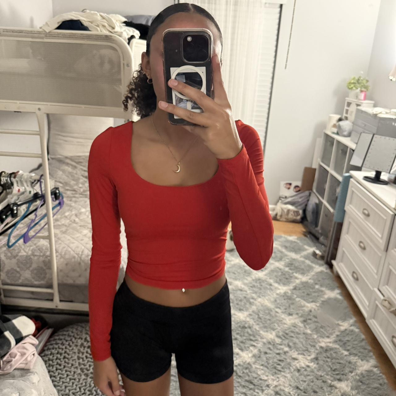 red double lined long sleeve top red, long sleeve,... | Depop