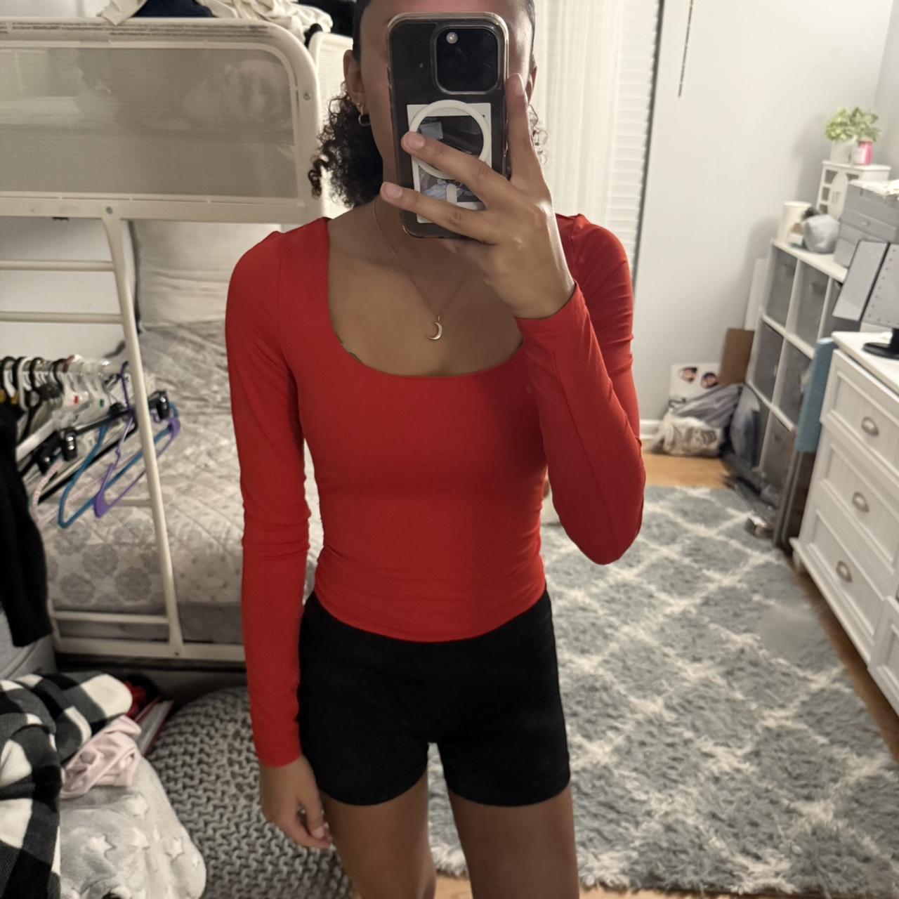 red double lined long sleeve top red, long sleeve,... | Depop