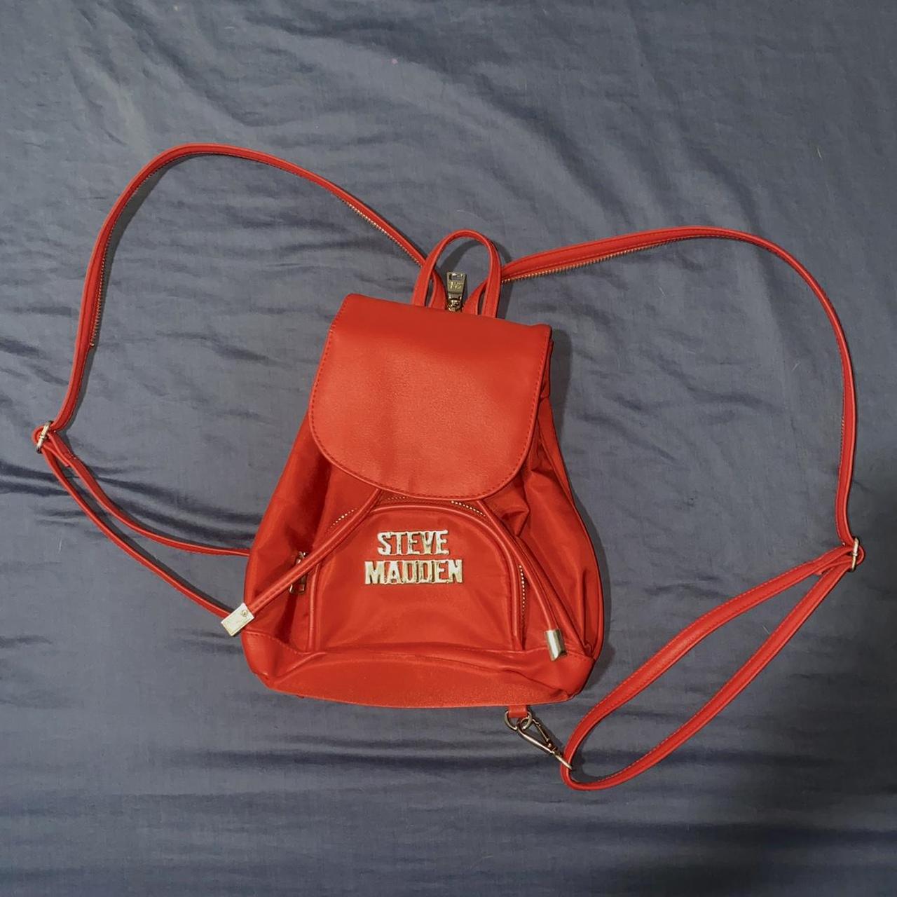 RED STEVE MADDEN BACK PACK -bright red two strap or... - Depop