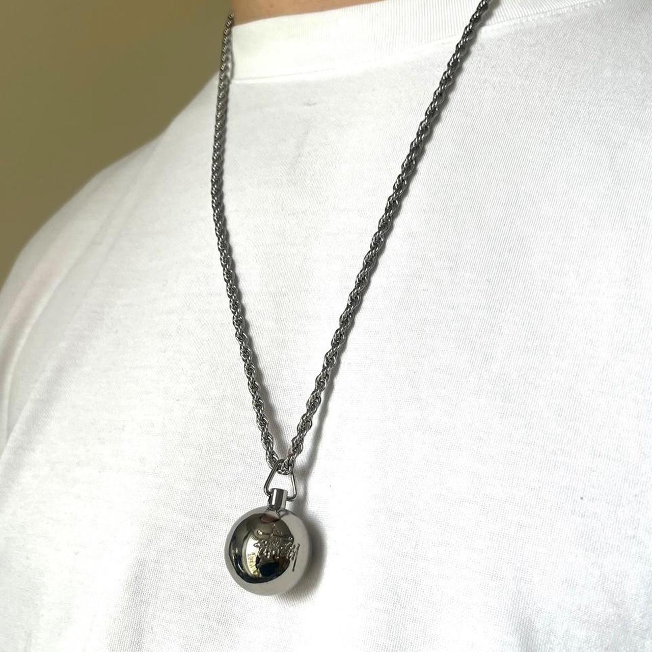 Silver Stüssy 8 ball pool pendant chain necklace... - Depop