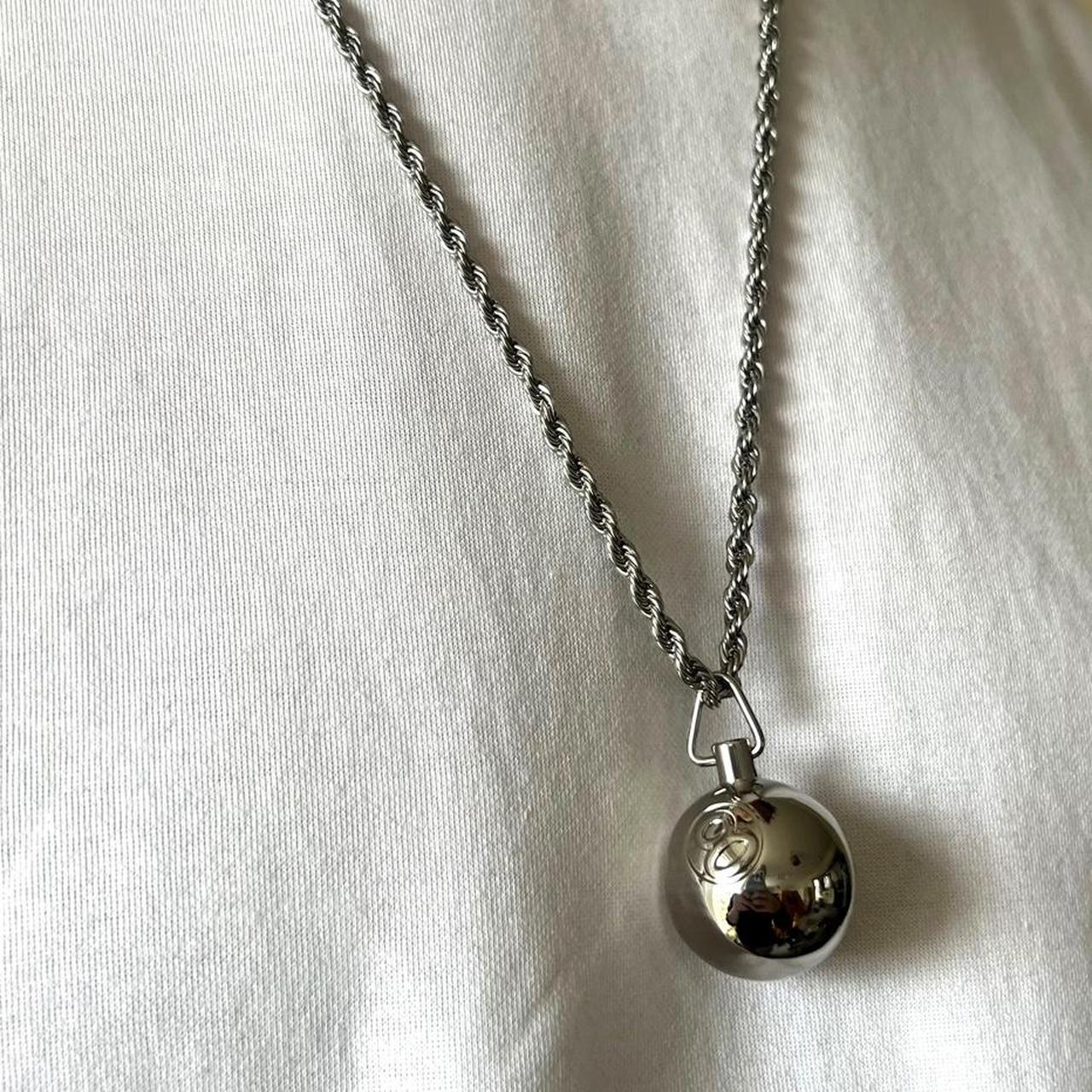 Silver Stüssy 8 ball pool pendant chain necklace... - Depop