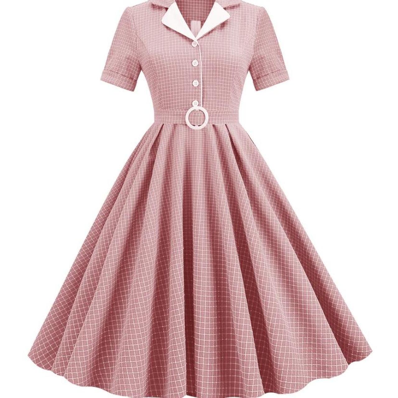 1950-60s style pink swing dress Measurements... - Depop