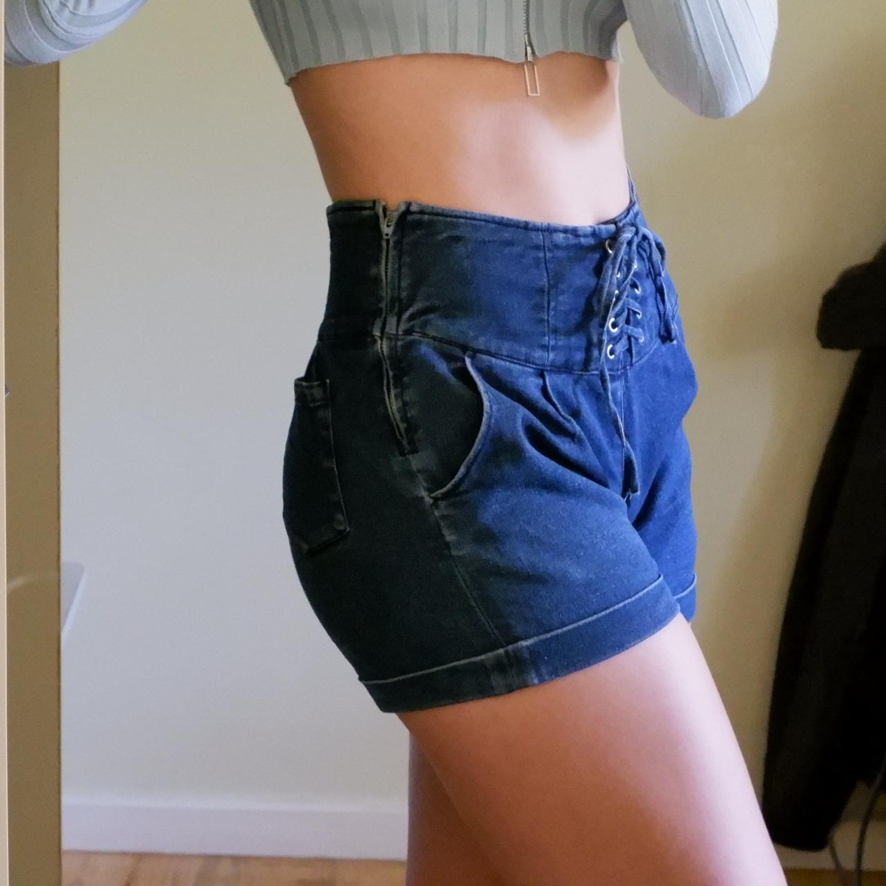 Adorable Y2k denim shorts with a side zip. Super... - Depop