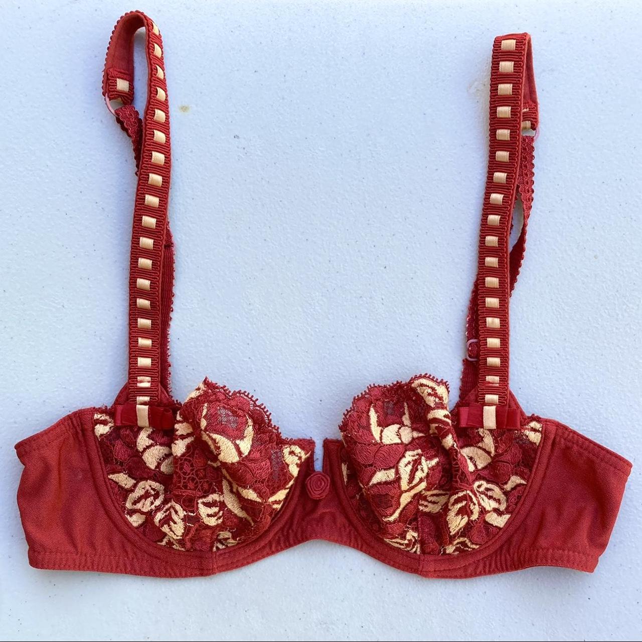 Aubade Women's Red and Gold Bra | Depop