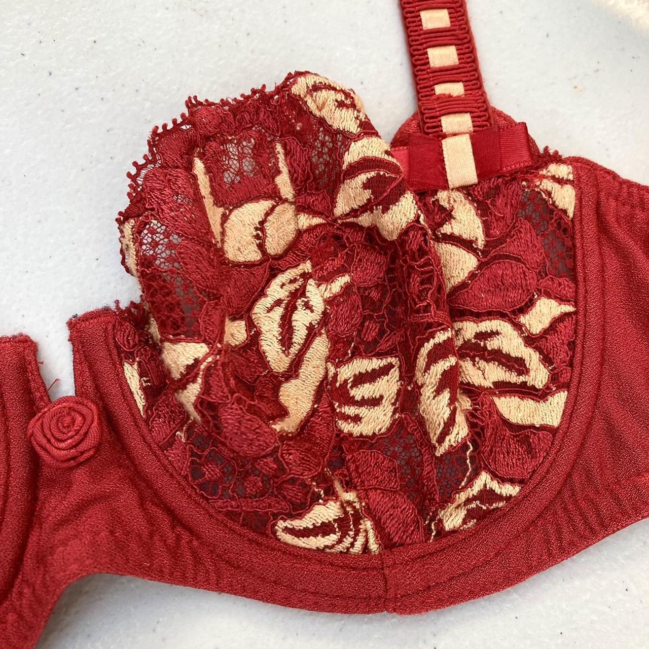 Aubade Women's Red and Gold Bra | Depop