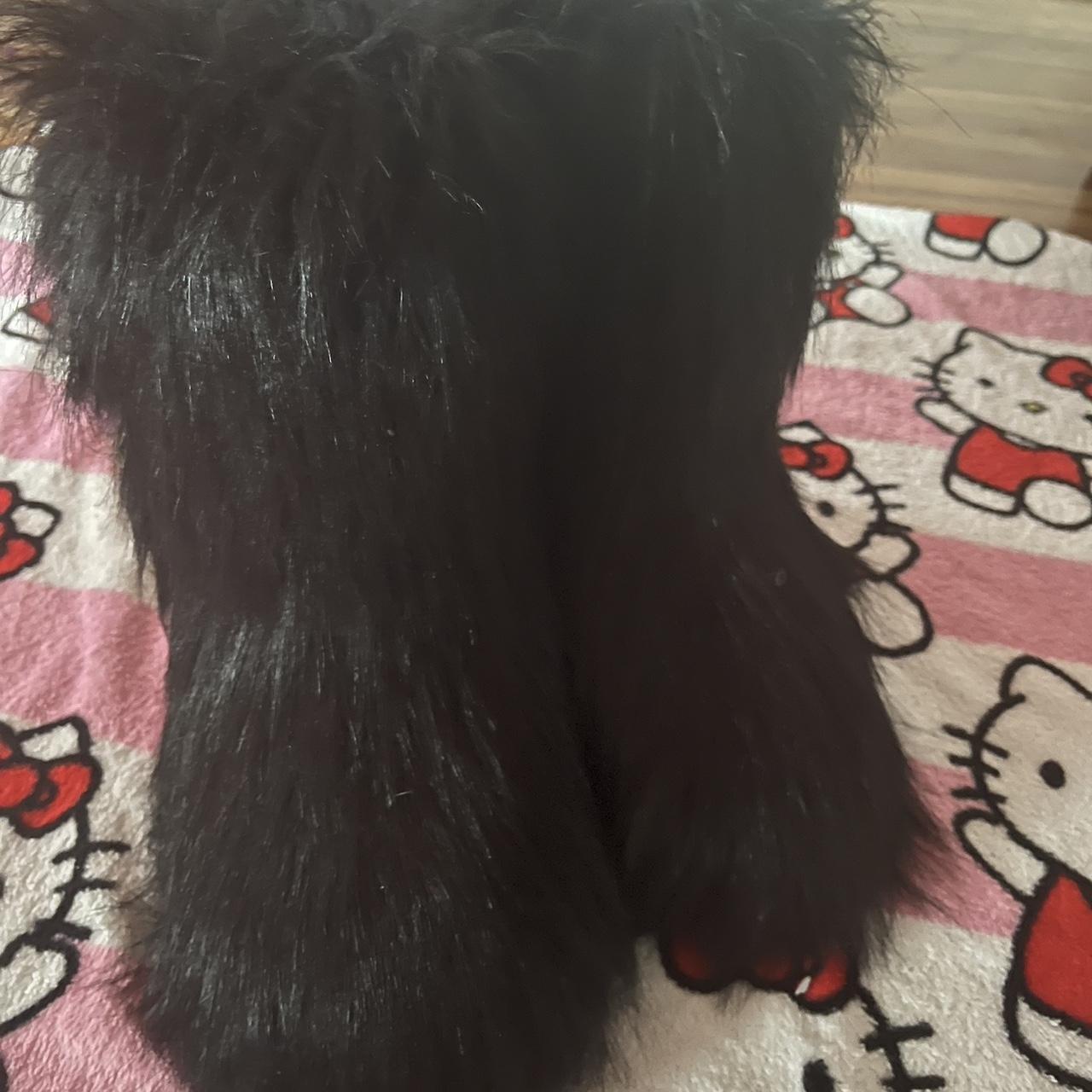 Y2K emo 2000s furry boots Super cute black boots... - Depop