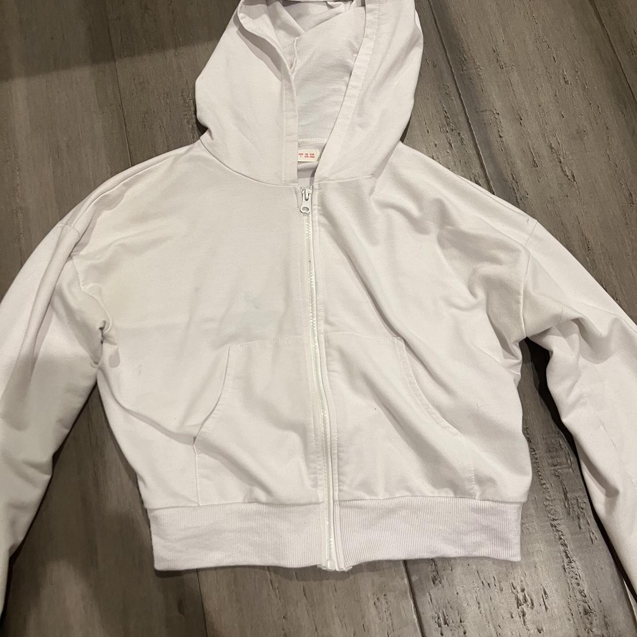 white cropped jacket kinda thin size large but runs... - Depop