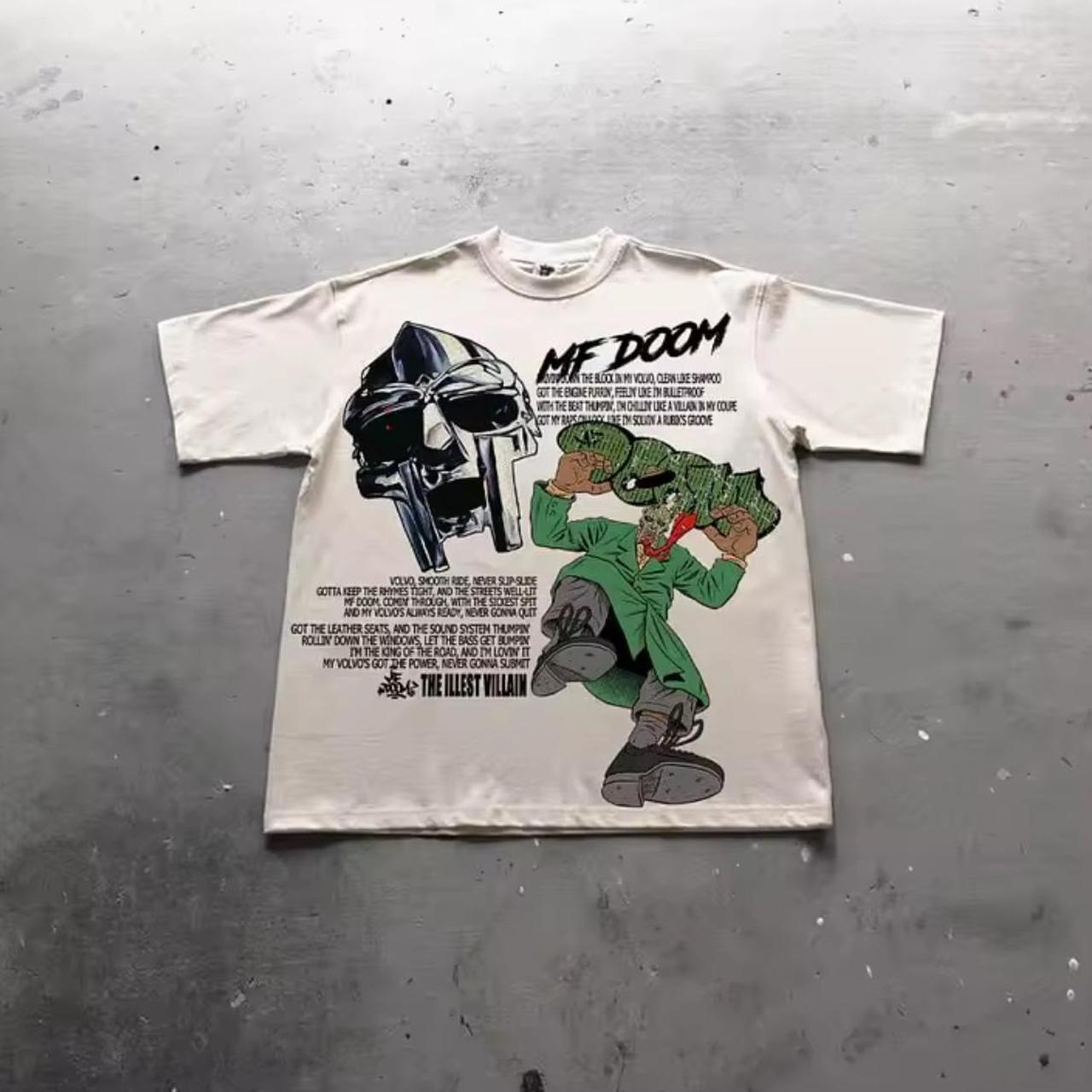 White MF DOOM graphic tee | Depop