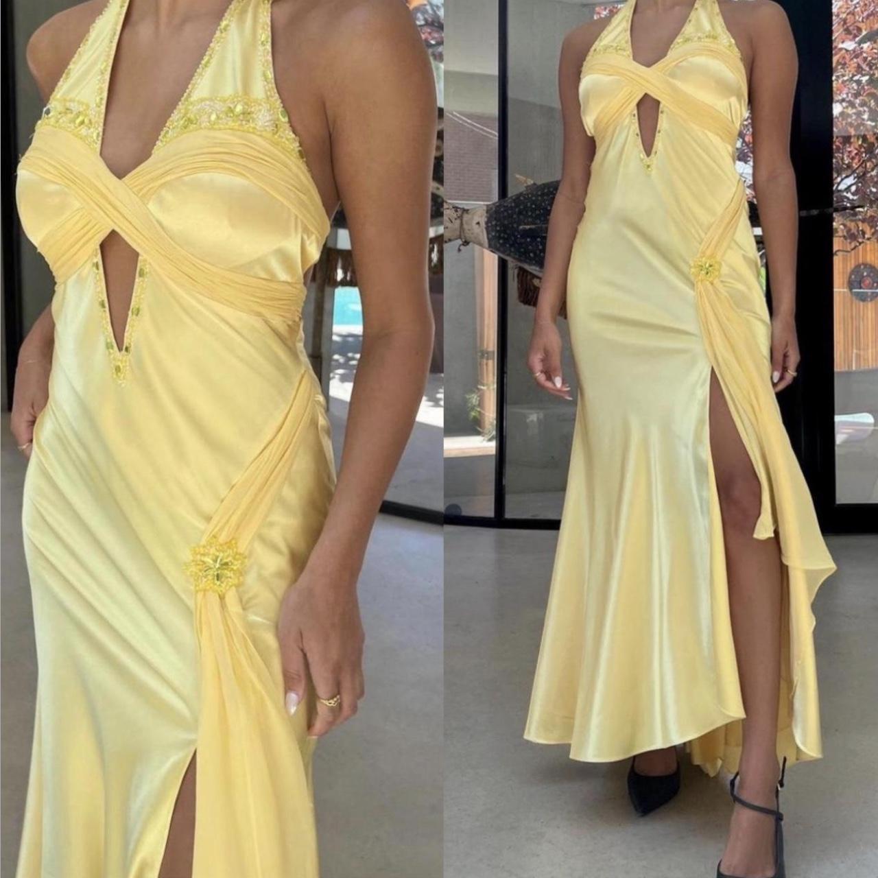 Selling vintage yellow gown Some thread pulls and... - Depop