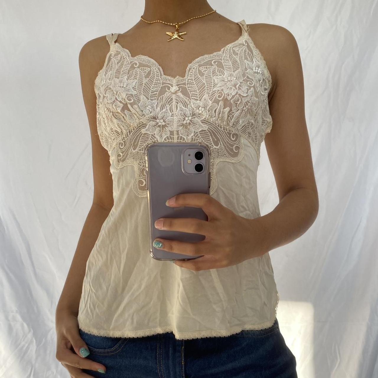 Cream lace slip top small hole and mark as... | Depop