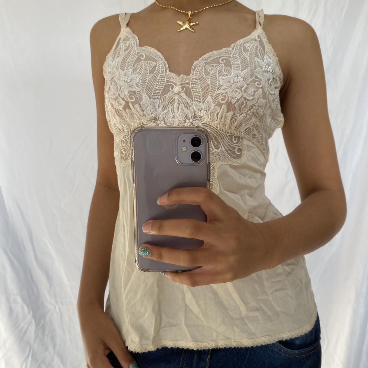 Cream lace slip top small hole and mark as... | Depop