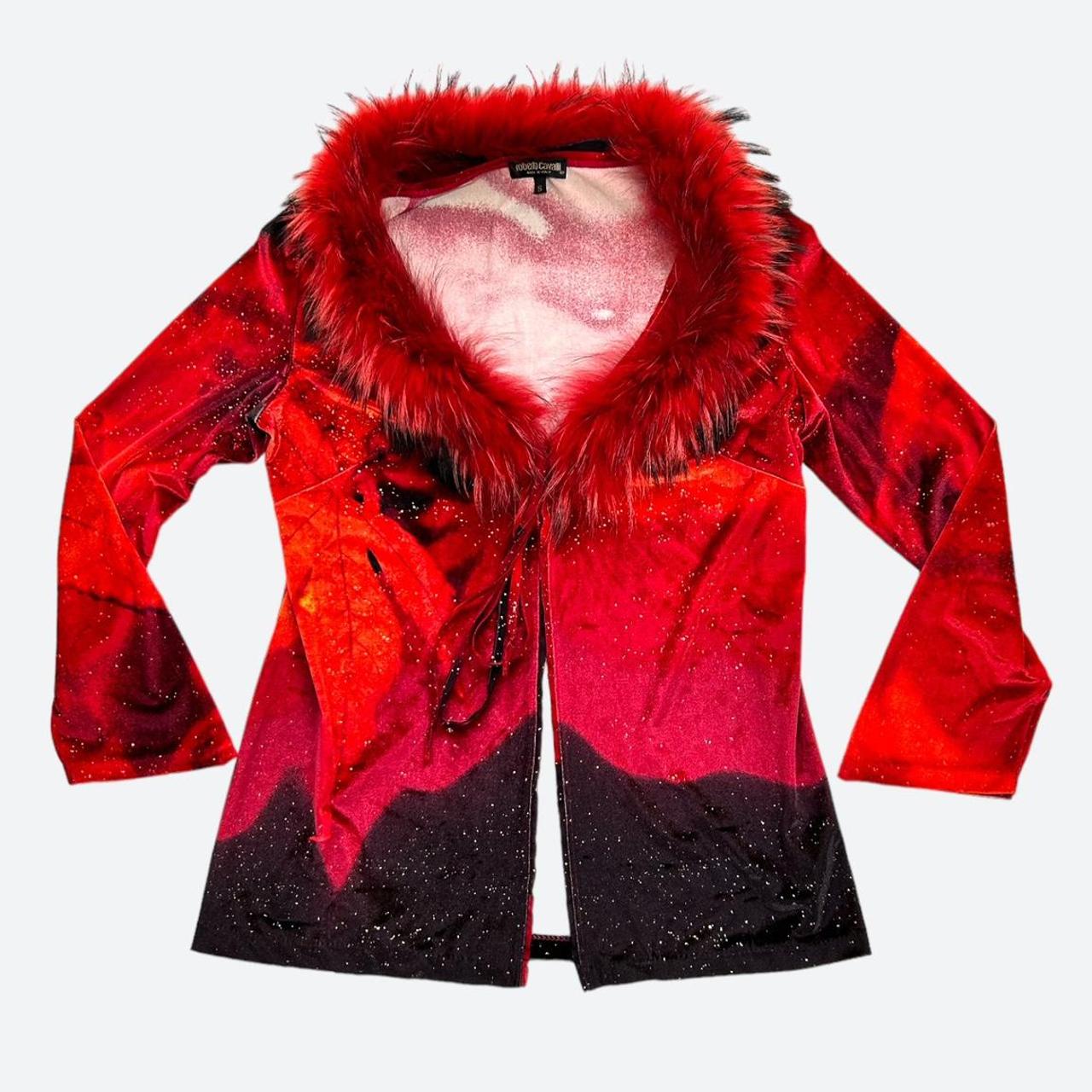 Roberto Cavalli red fur cardigan with the amazing... - Depop
