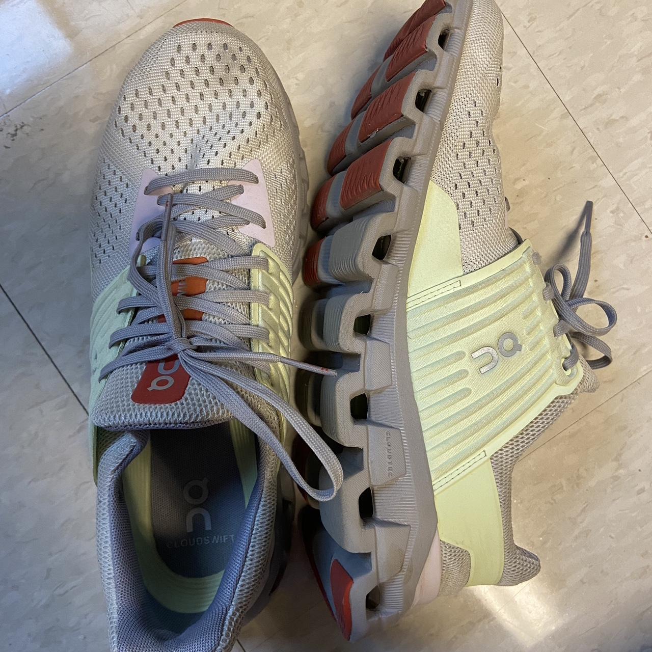 On Running Women's Grey and Green Trainers | Depop