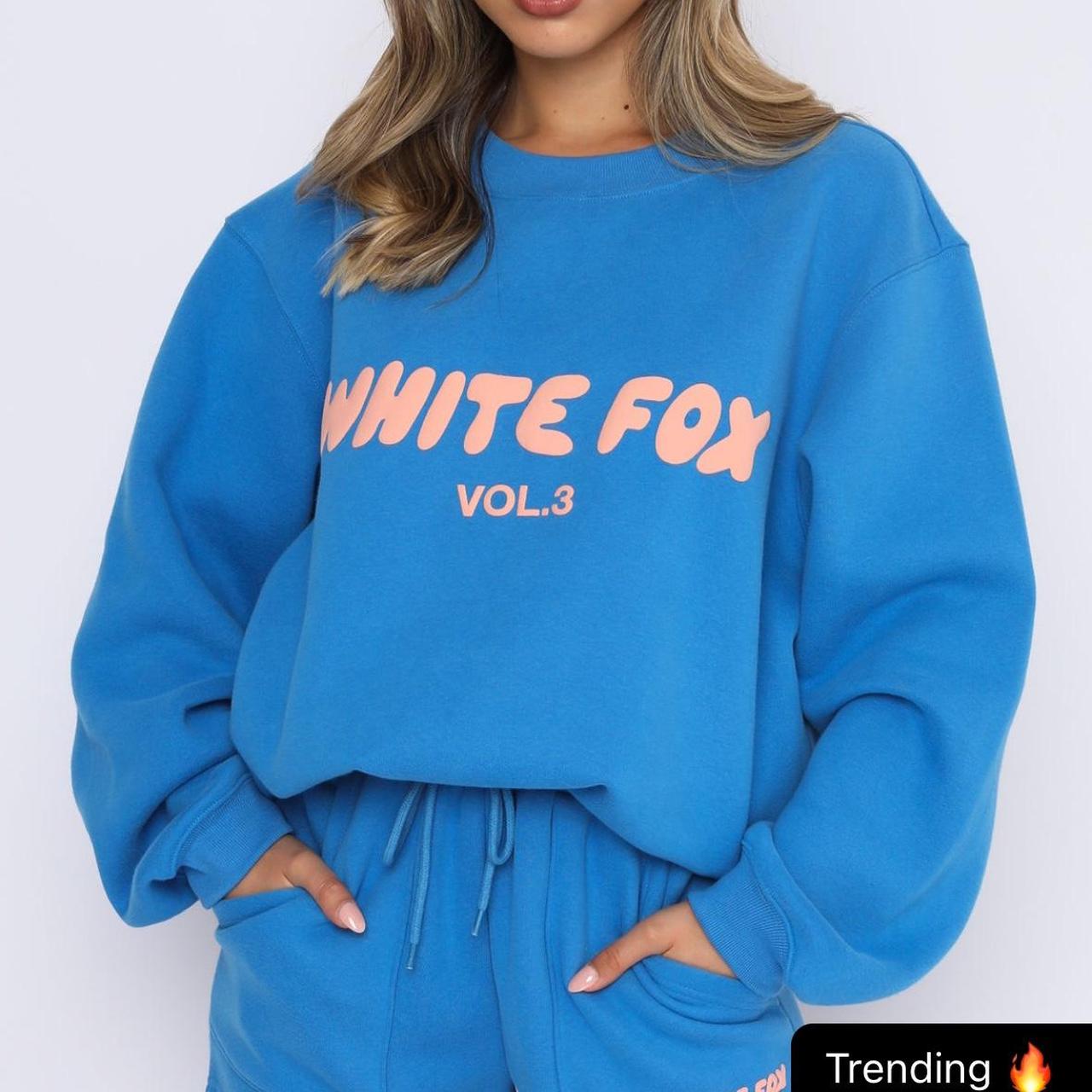 White Fox blue and orange crewneck sweatshirt Size M/L - Depop