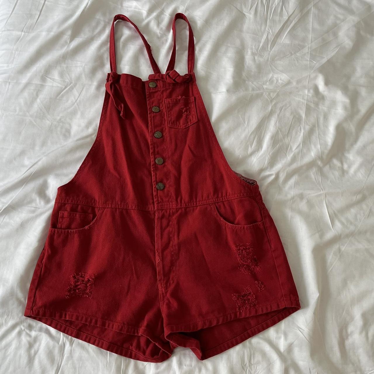 farm rio red overalls features: ♥️distressed ♥️size... - Depop