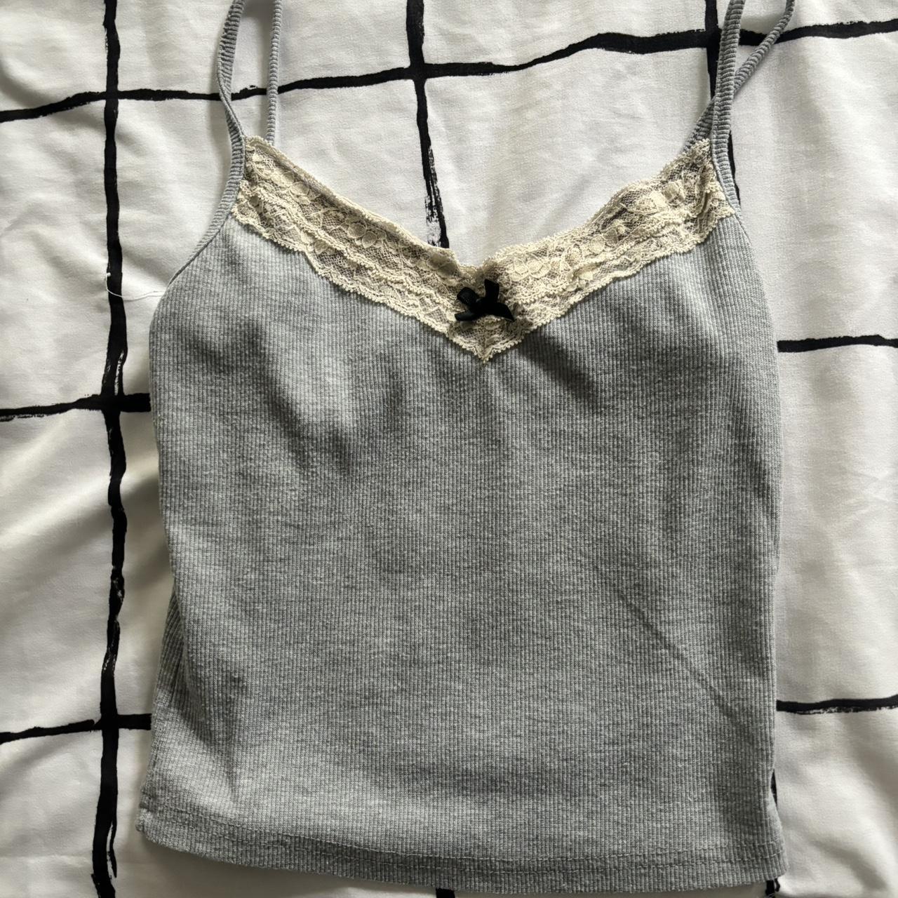 grey vintage y2k cropped lace tank - tagged for... - Depop