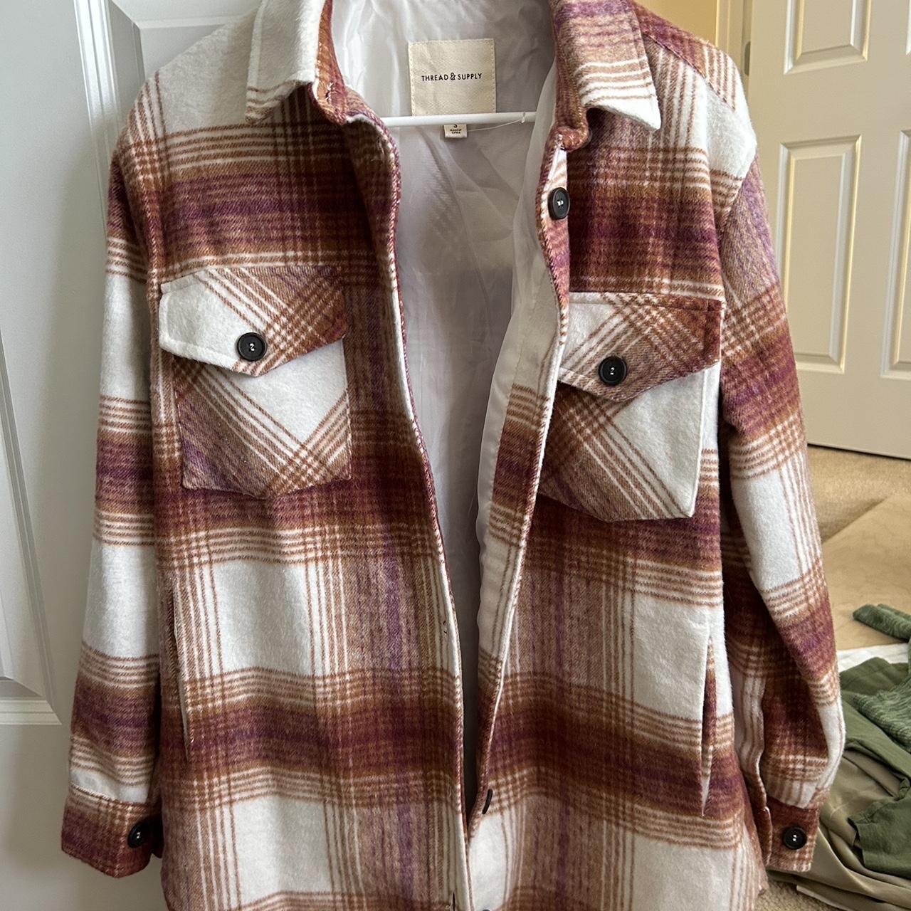 pink and orange shacket/flannel! oversized fit.... - Depop