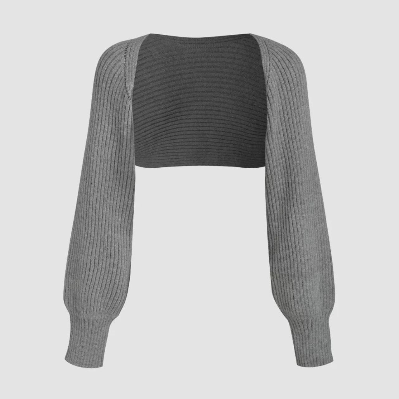 CIDER grey two-piece long-sleeve rib knit crop top,... - Depop