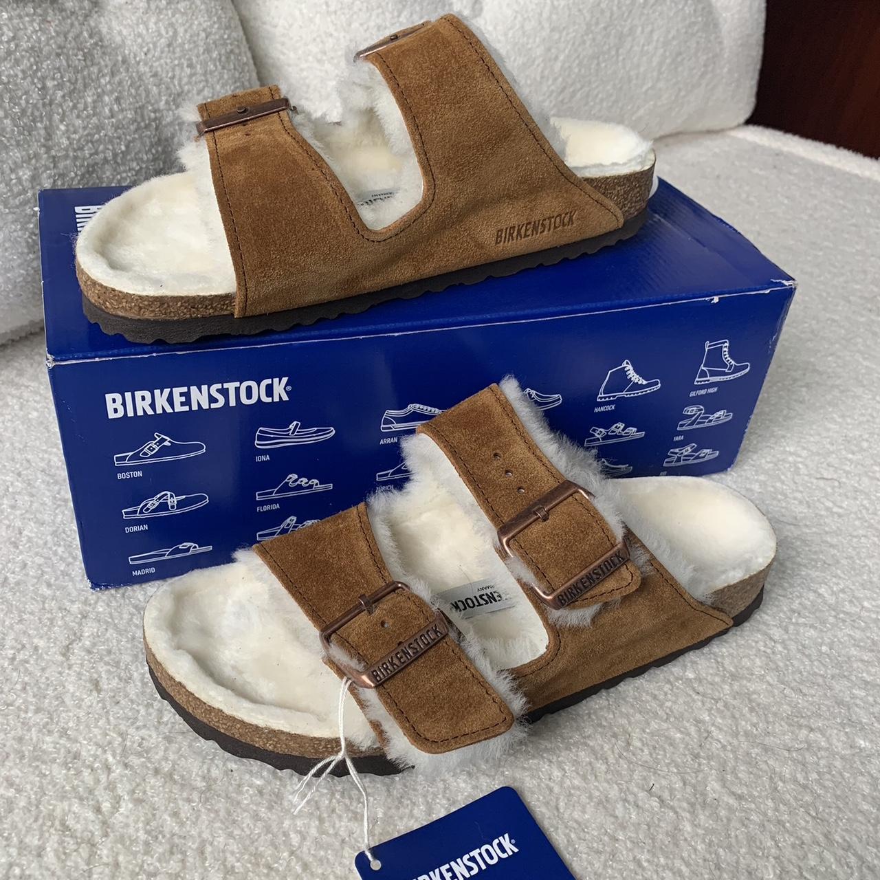 Birkenstock Women's Tan and Cream Slides | Depop