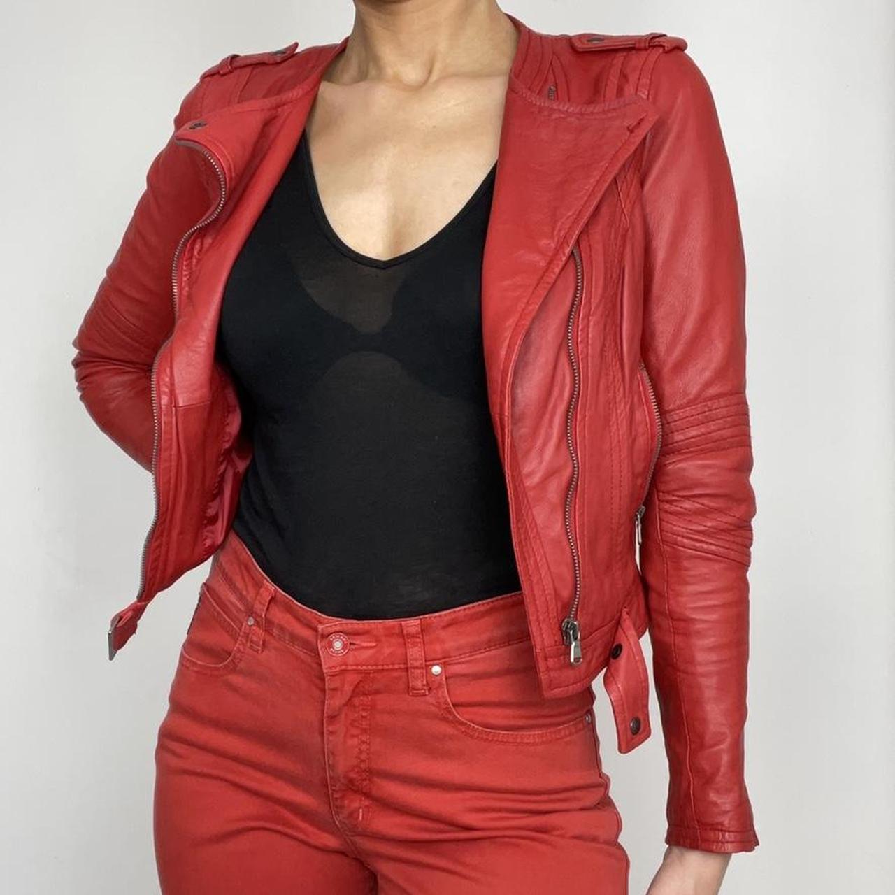 Red leather jacket. 100% leather. Lovely material... - Depop