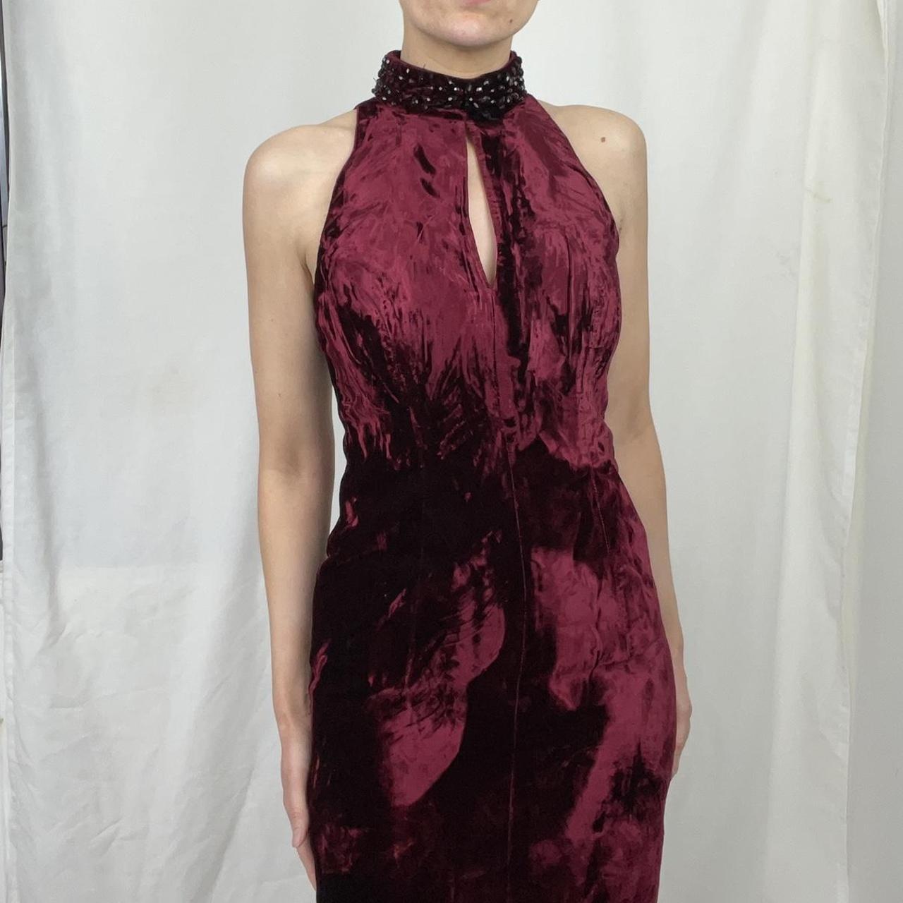 Red velvet dress with beautiful collar detail. Zip... - Depop