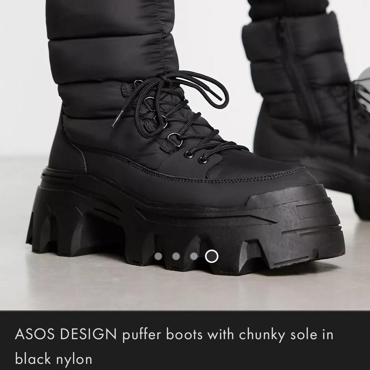 ASOS DESIGN puffer boots with chunky sole in black... - Depop