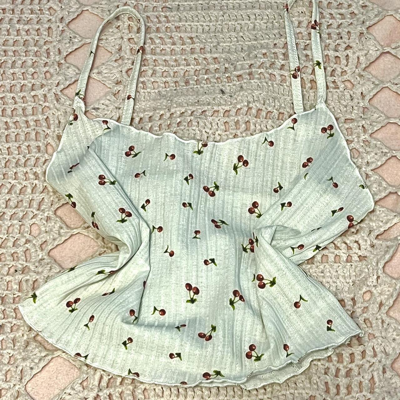 🍒white cherry cropped tank top🍒 ribbed | cropped |... - Depop